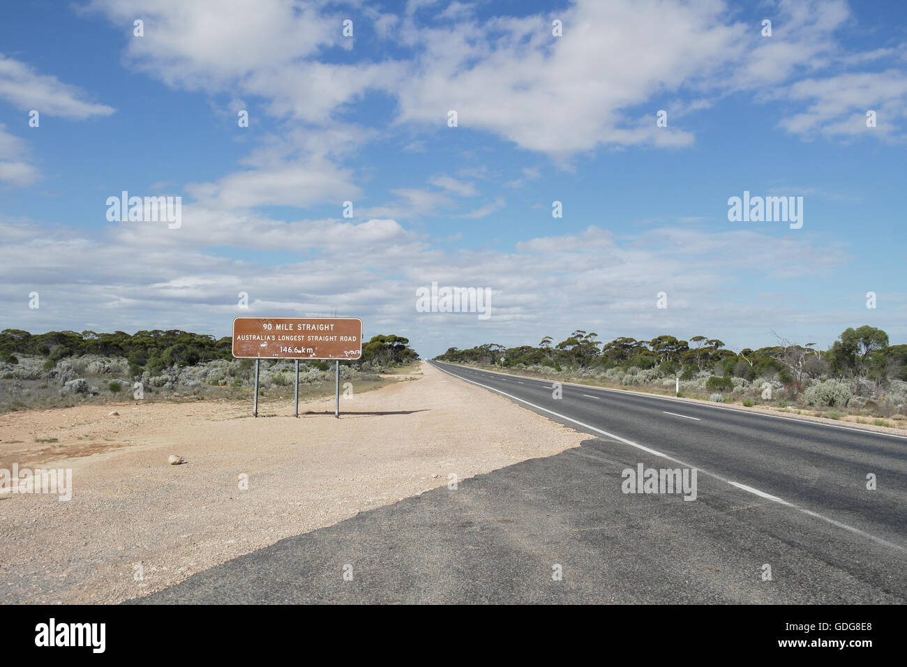 The "90 mile straight" sign of the Eyre Highway in Western Australia ...