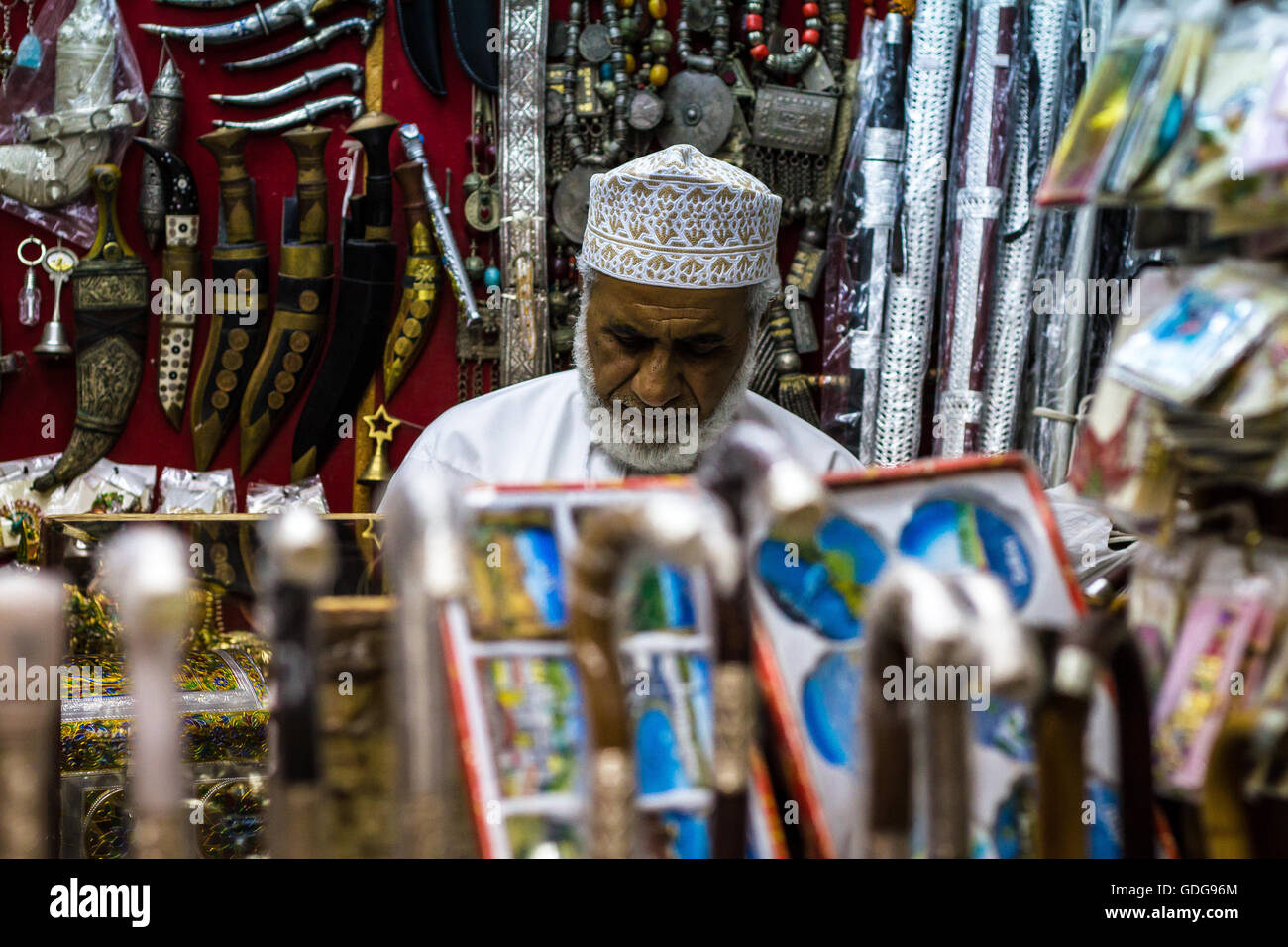 Trader in Old Muttrah Souk, Oman Stock Photo - Alamy