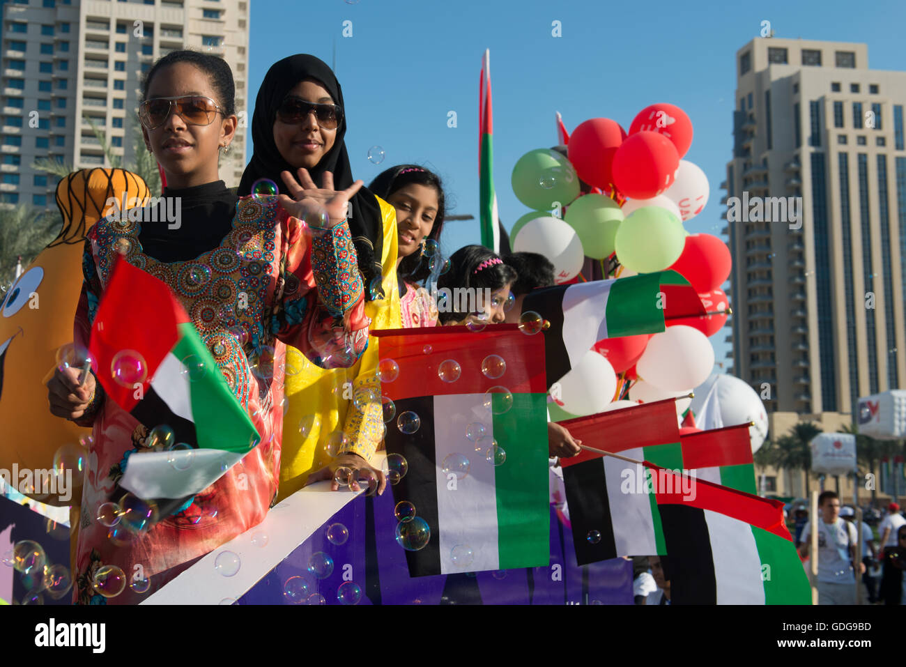Girls on a UAE National Day float during the National Day Parade in ...