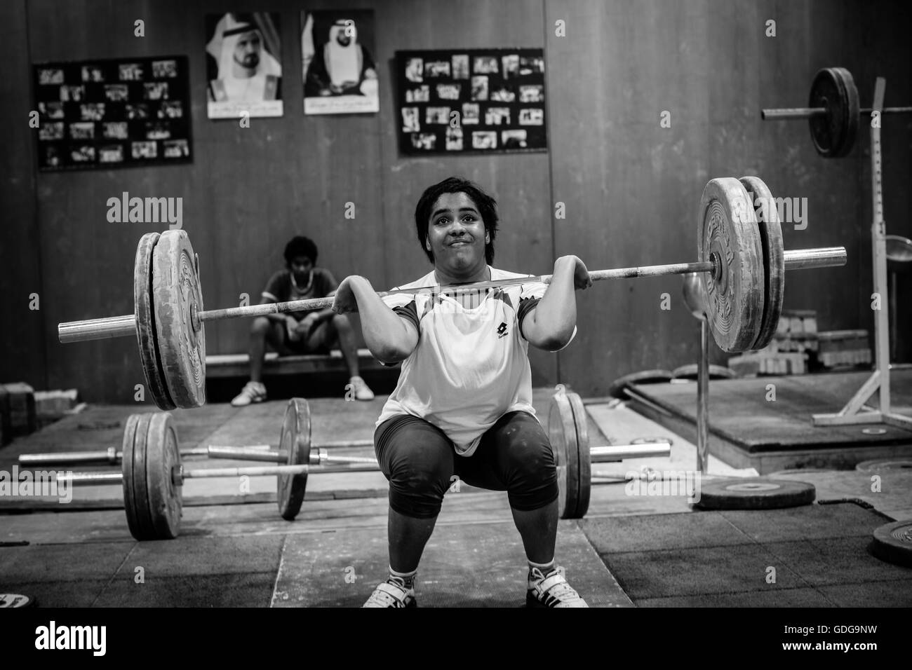 A group of Emirati Female weightlifters train at the spartan training ...