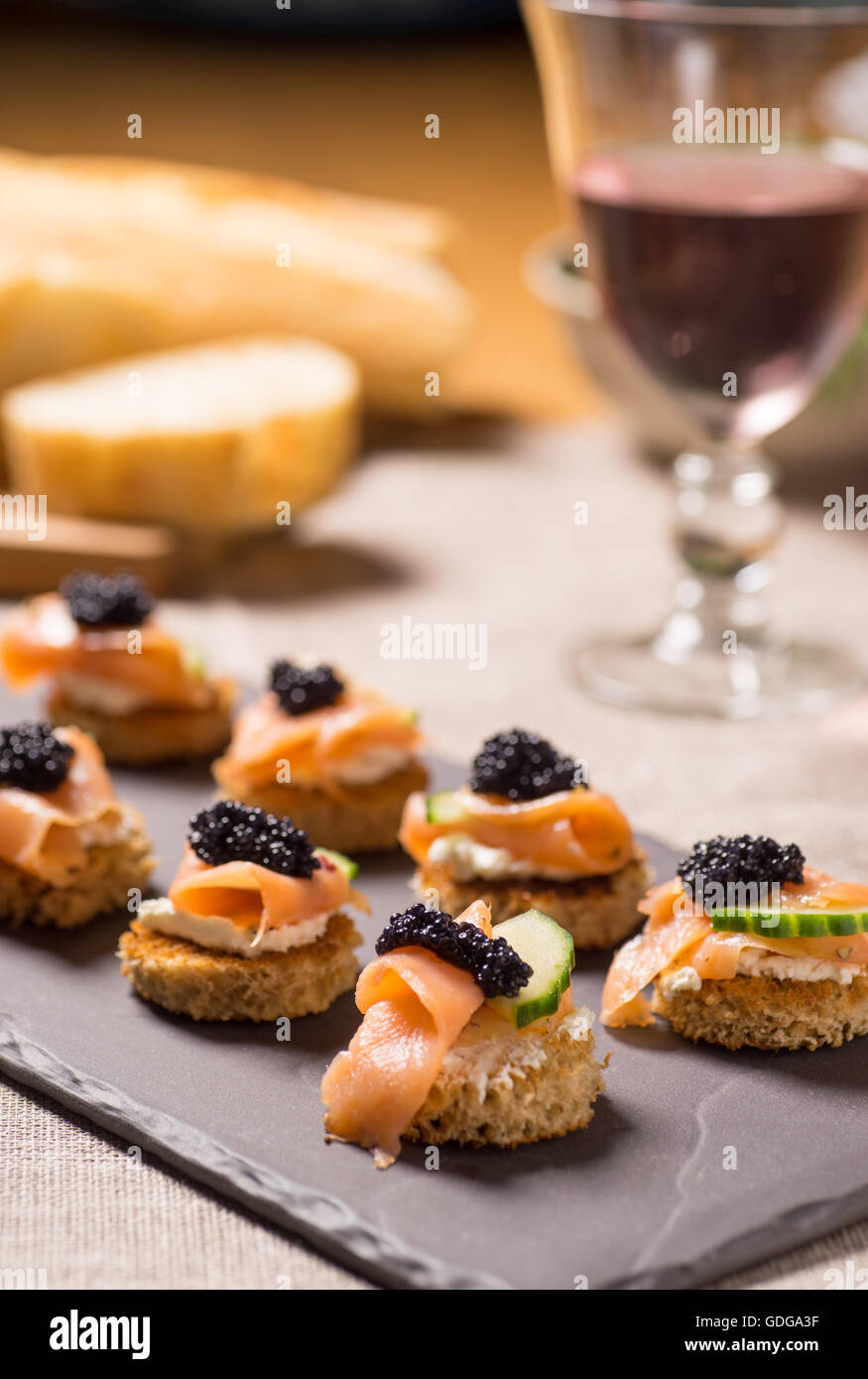 Smoked Salmon Appetizer with Cream Cheese and Caviar Stock Photo - Alamy