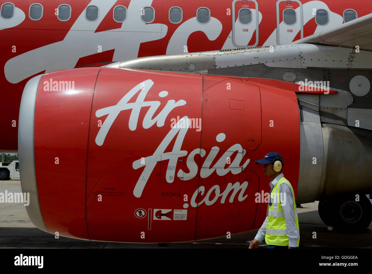 A Air Asia Airplane at the Airport of the City of Siem Riep in the west ...
