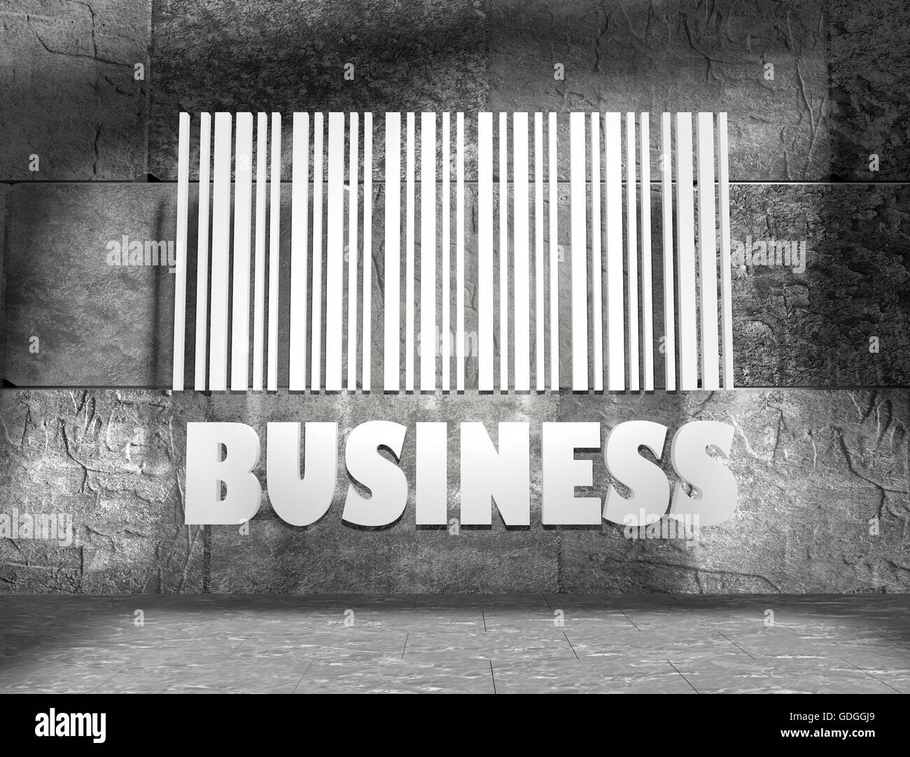 Business text and bar code on concrete wall Stock Photo - Alamy