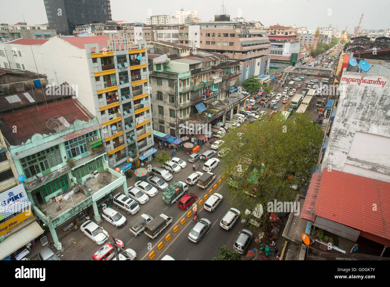 a road in the china town in the City of Yangon in Myanmar in ...
