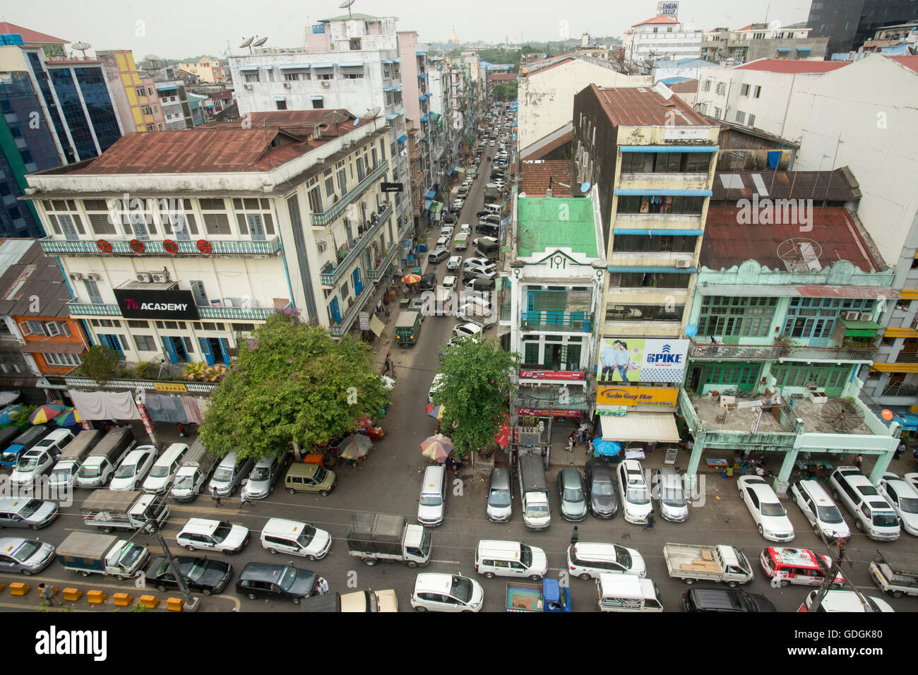 a road in the china town in the City of Yangon in Myanmar in ...