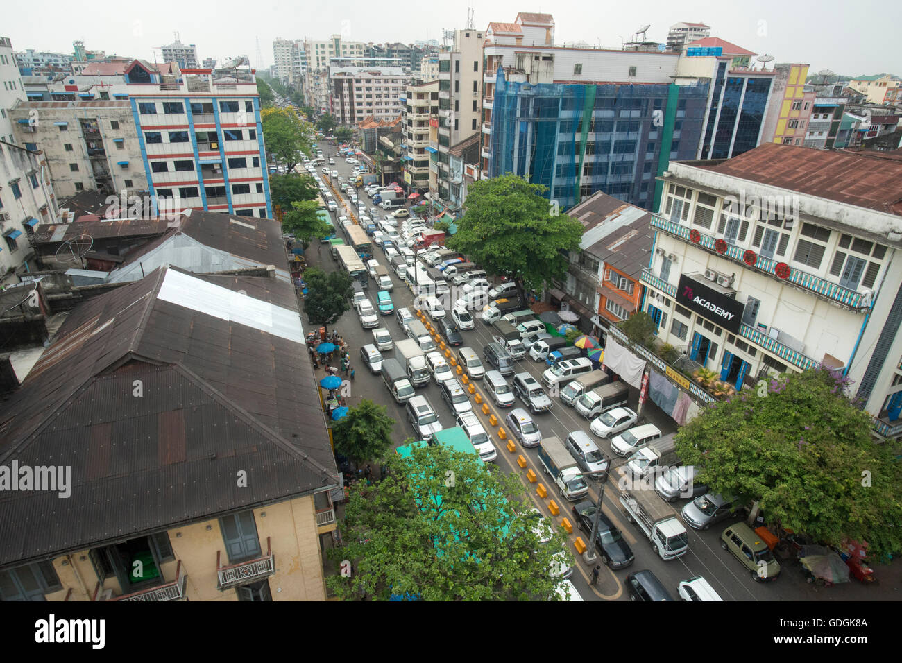 a road in the china town in the City of Yangon in Myanmar in ...