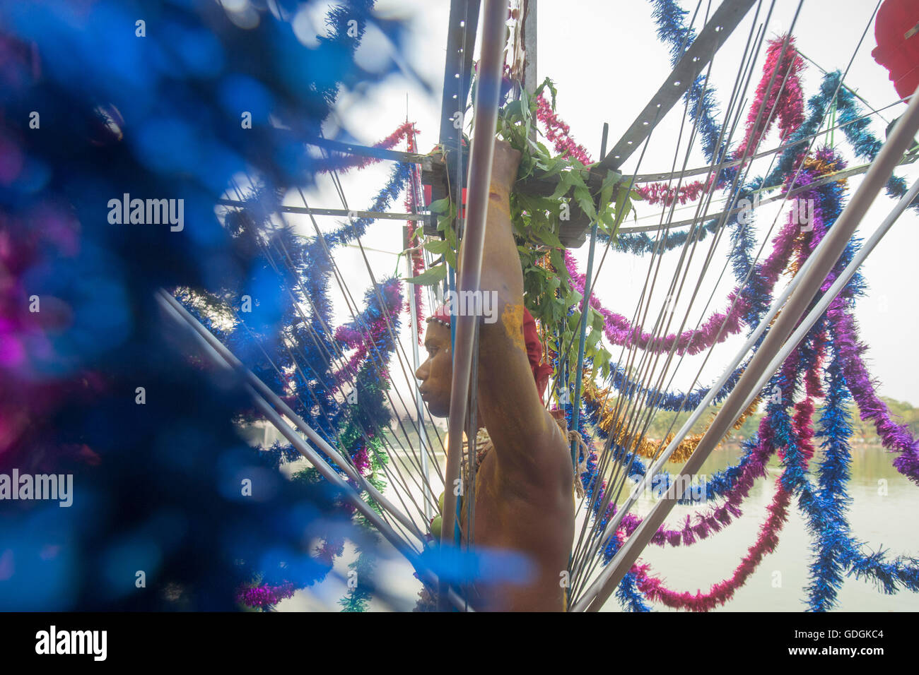 a indian style Fire Walk festival in the City of Yangon in Myanmar in ...