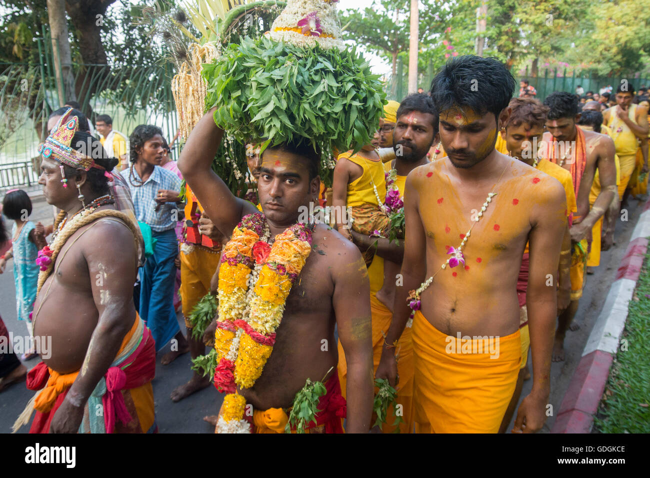a indian style Fire Walk festival in the City of Yangon in Myanmar in ...