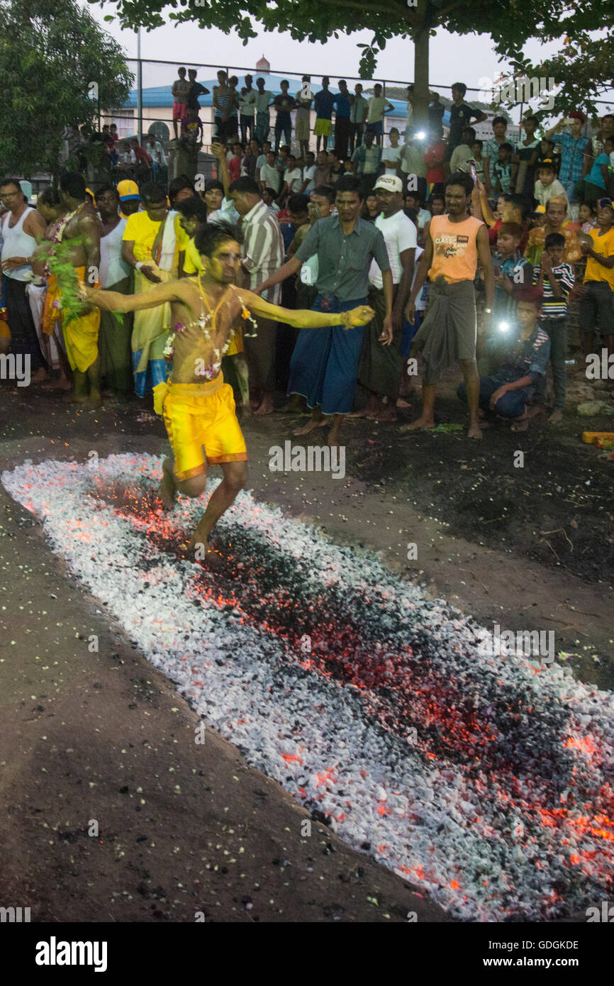 a indian style Fire Walk festival in the City of Yangon in Myanmar in ...