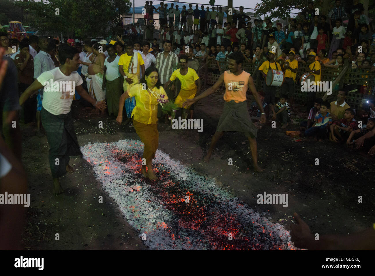 a indian style Fire Walk festival in the City of Yangon in Myanmar in ...