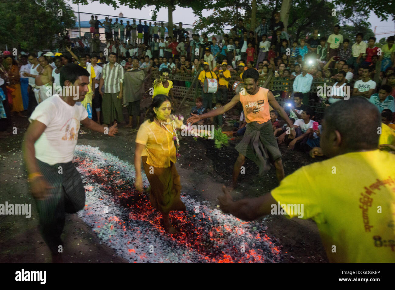a indian style Fire Walk festival in the City of Yangon in Myanmar in ...