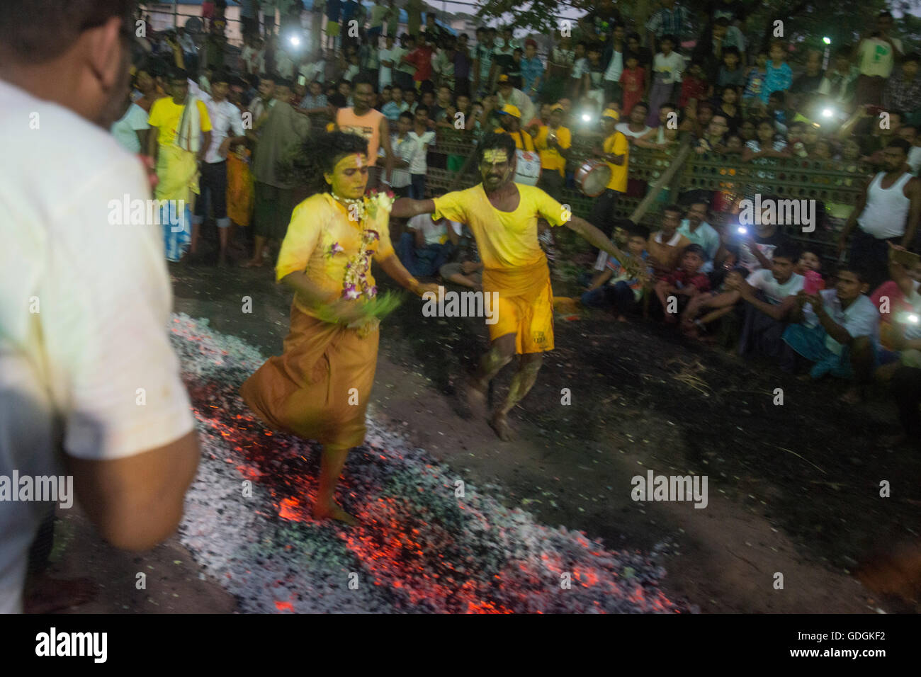 a indian style Fire Walk festival in the City of Yangon in Myanmar in ...