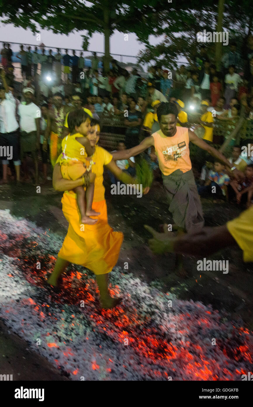 a indian style Fire Walk festival in the City of Yangon in Myanmar in ...