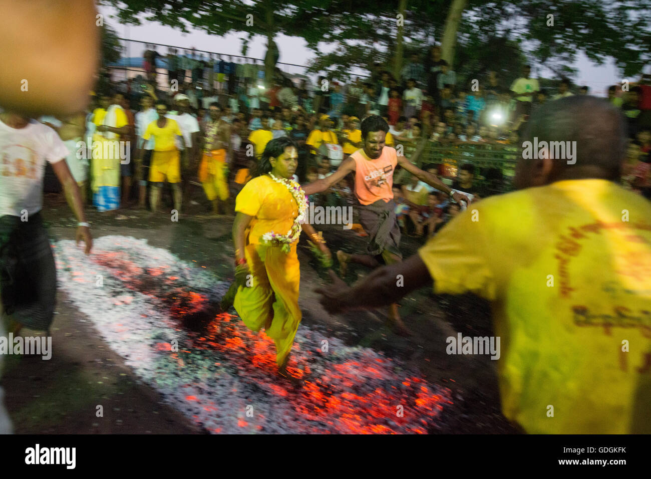 a indian style Fire Walk festival in the City of Yangon in Myanmar in ...