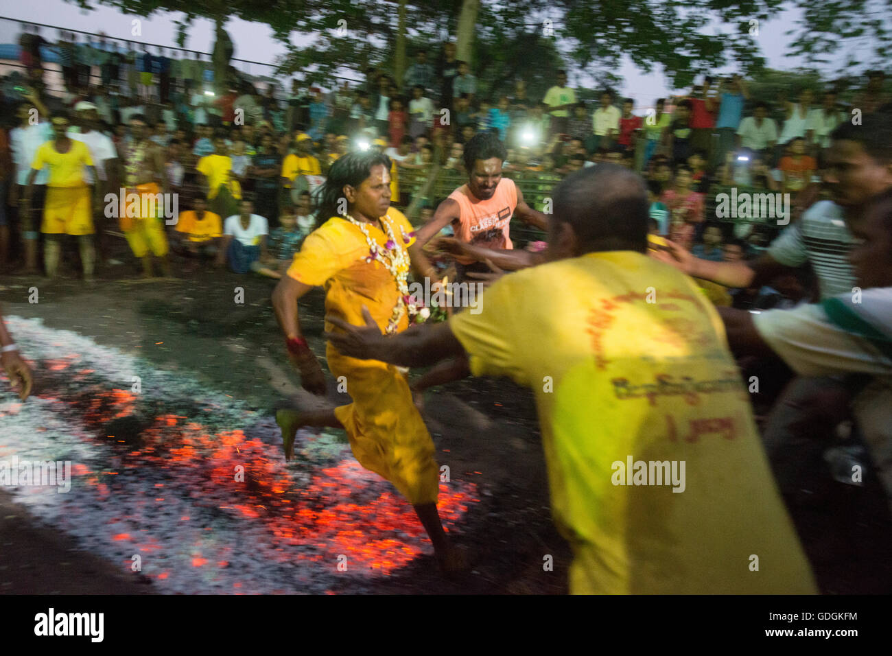 a indian style Fire Walk festival in the City of Yangon in Myanmar in ...