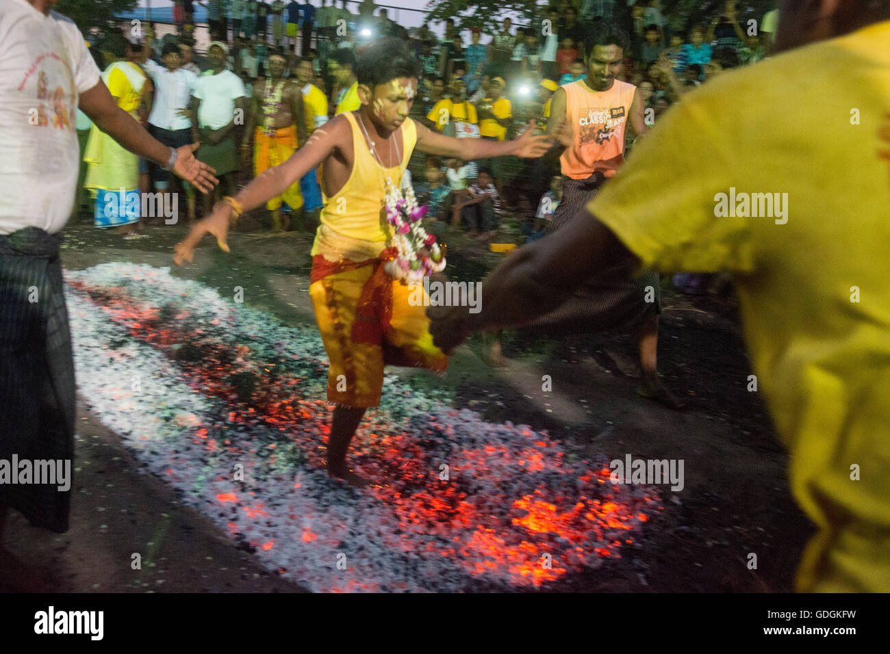 a indian style Fire Walk festival in the City of Yangon in Myanmar in ...