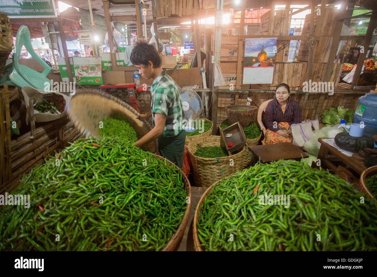 chili in a a fegetable market in a Market near the City of Yangon in ...