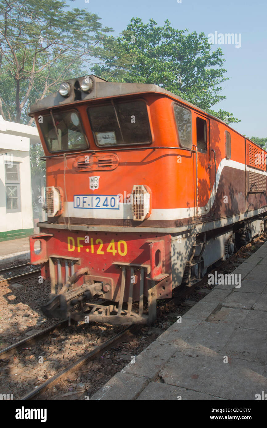 a train of the Yangon circle train in a trainstation near the City of ...