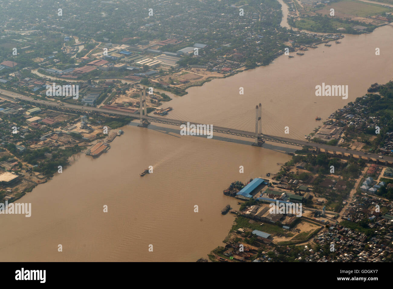 a air view of the aerea near the City of Yangon in Myanmar in ...