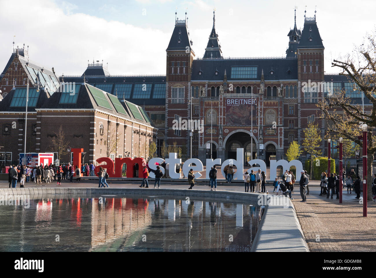 Rijksmuseum with huge white and red letters of ' I Amsterdam', Holland ...