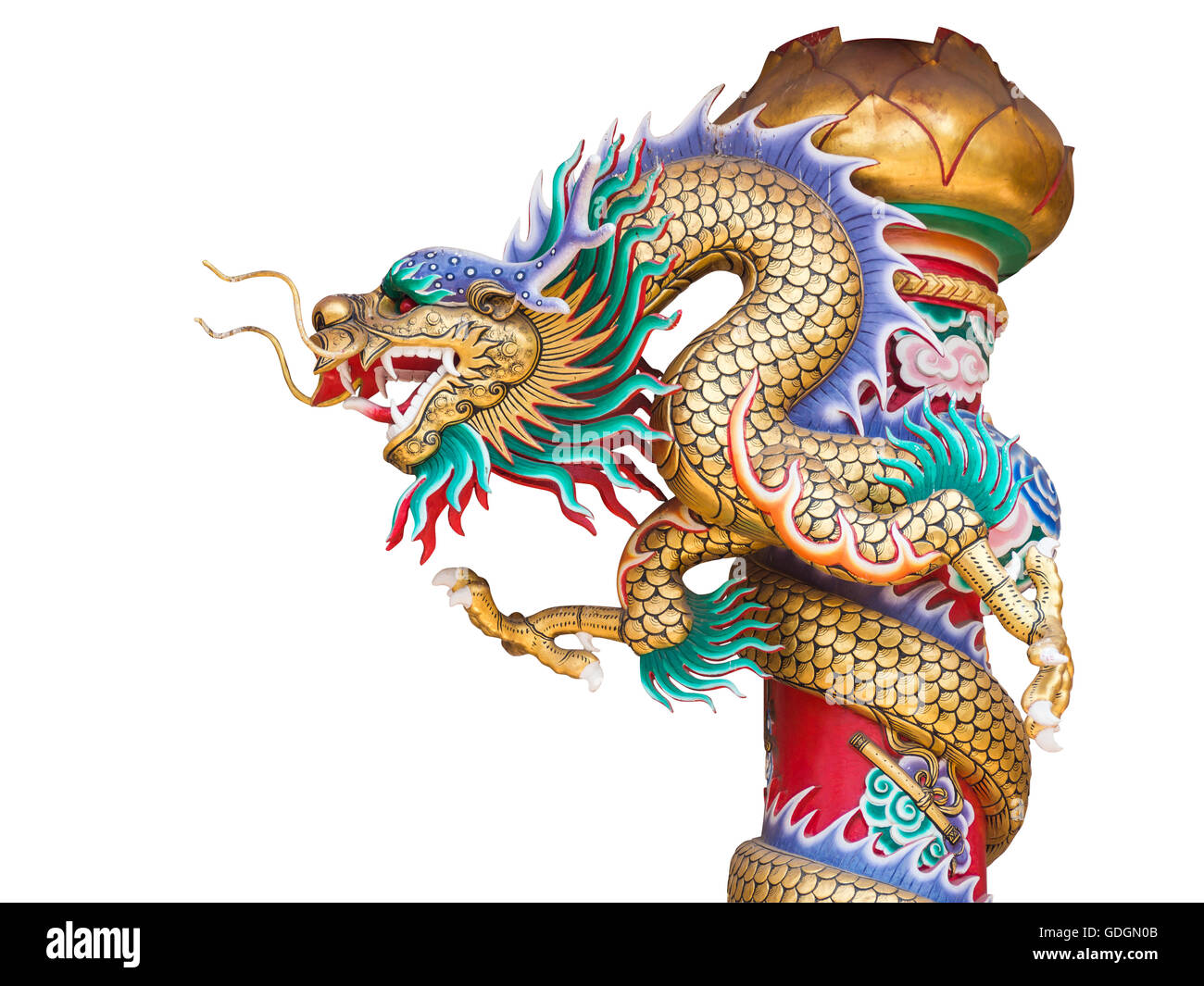 Chinese dragon statue on the pole isolated on white background with ...