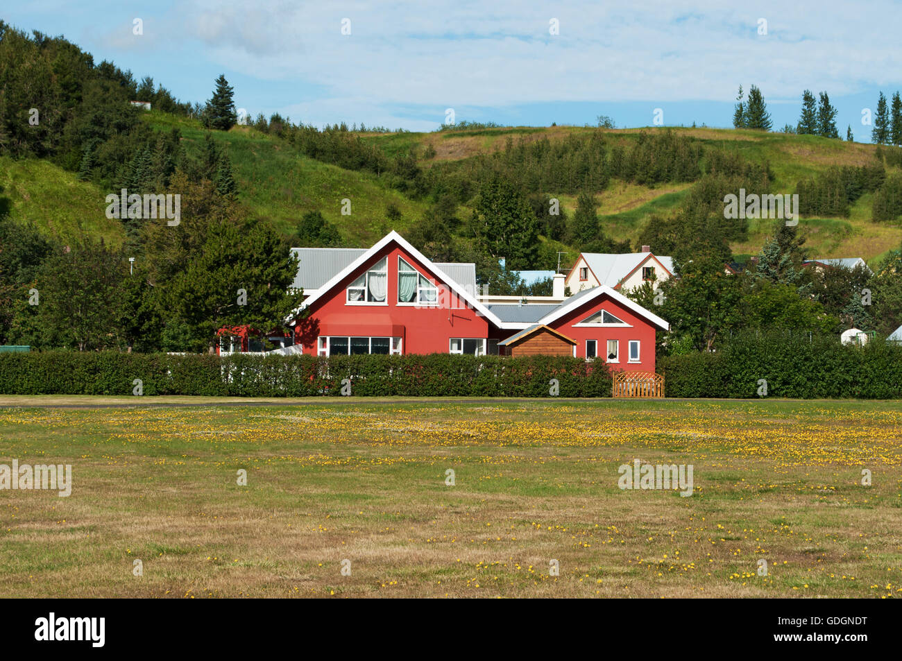 Iceland: a house in the fjord of Akureyri, capital of the north of ...