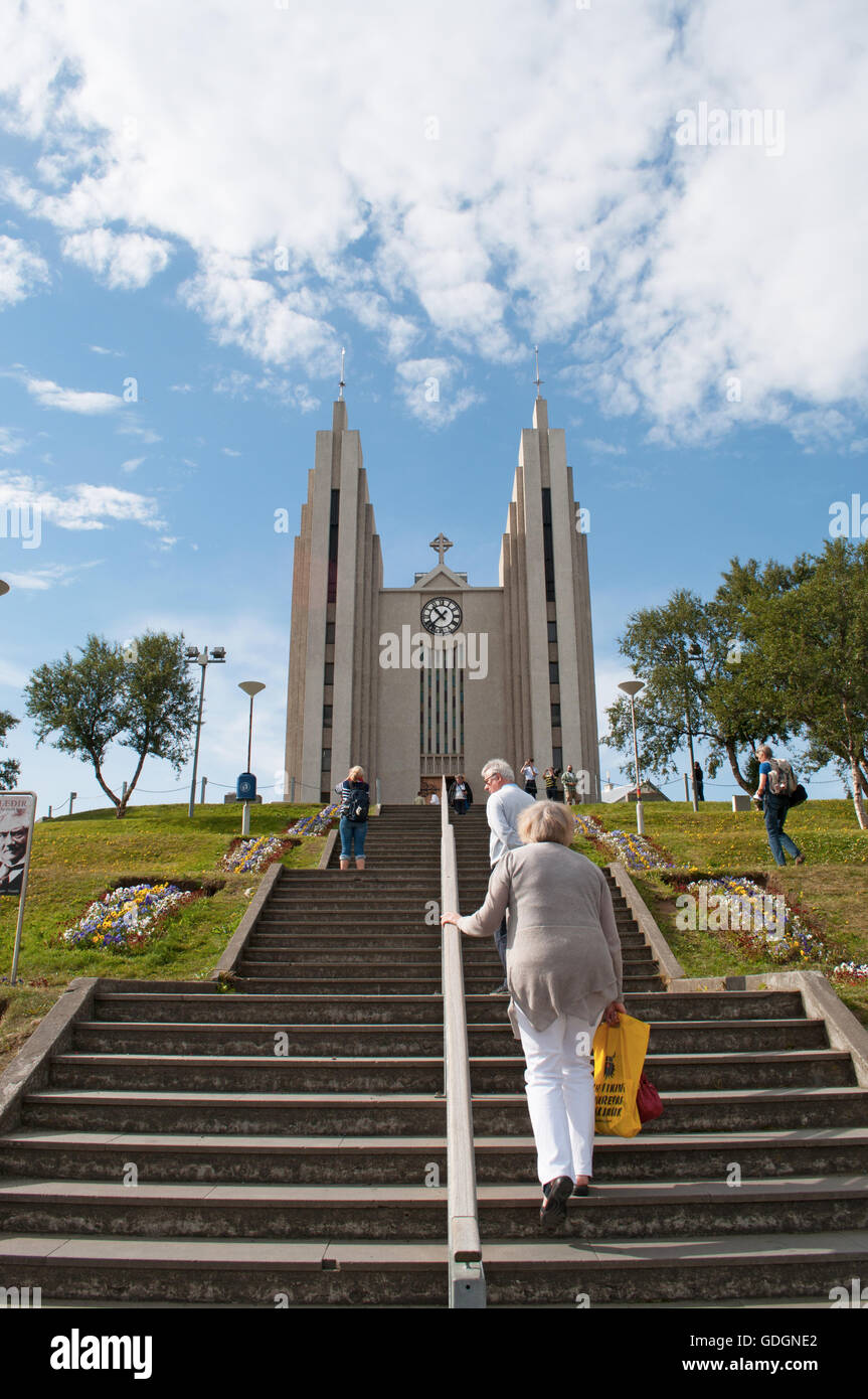 Iceland: view of Akureyrarkirkja, the church of Akureyri built in 1940 ...