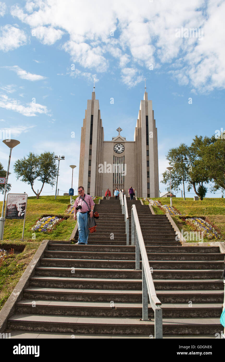 Iceland: view of Akureyrarkirkja, the church of Akureyri built in 1940 ...