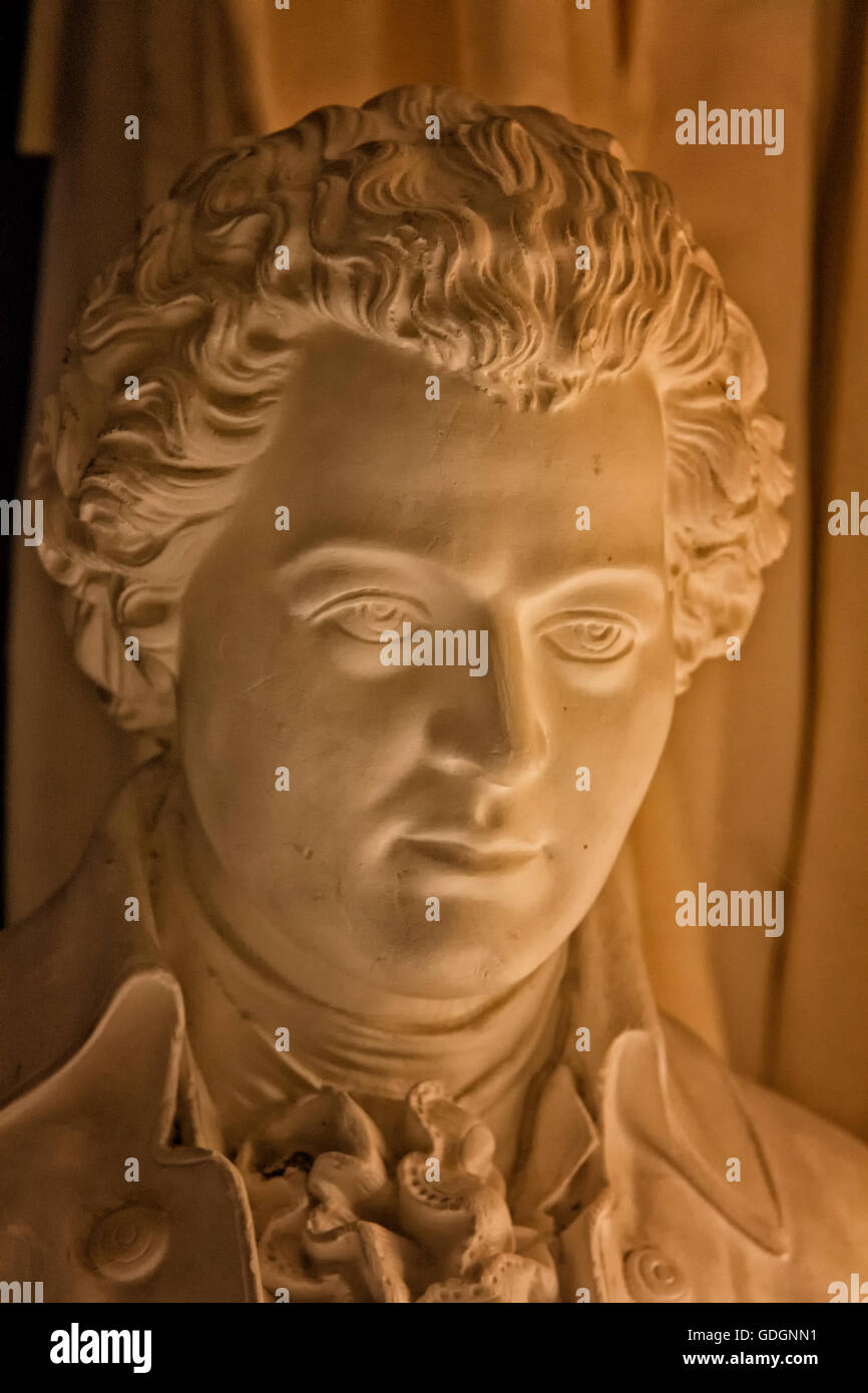 Bust of the 18th century classical composer, Wolfgang Amadeus Mozart ...