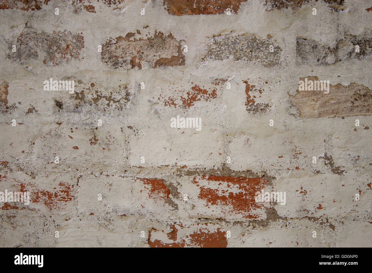 Background of old vintage dirty brick wall with peeling plaster ...