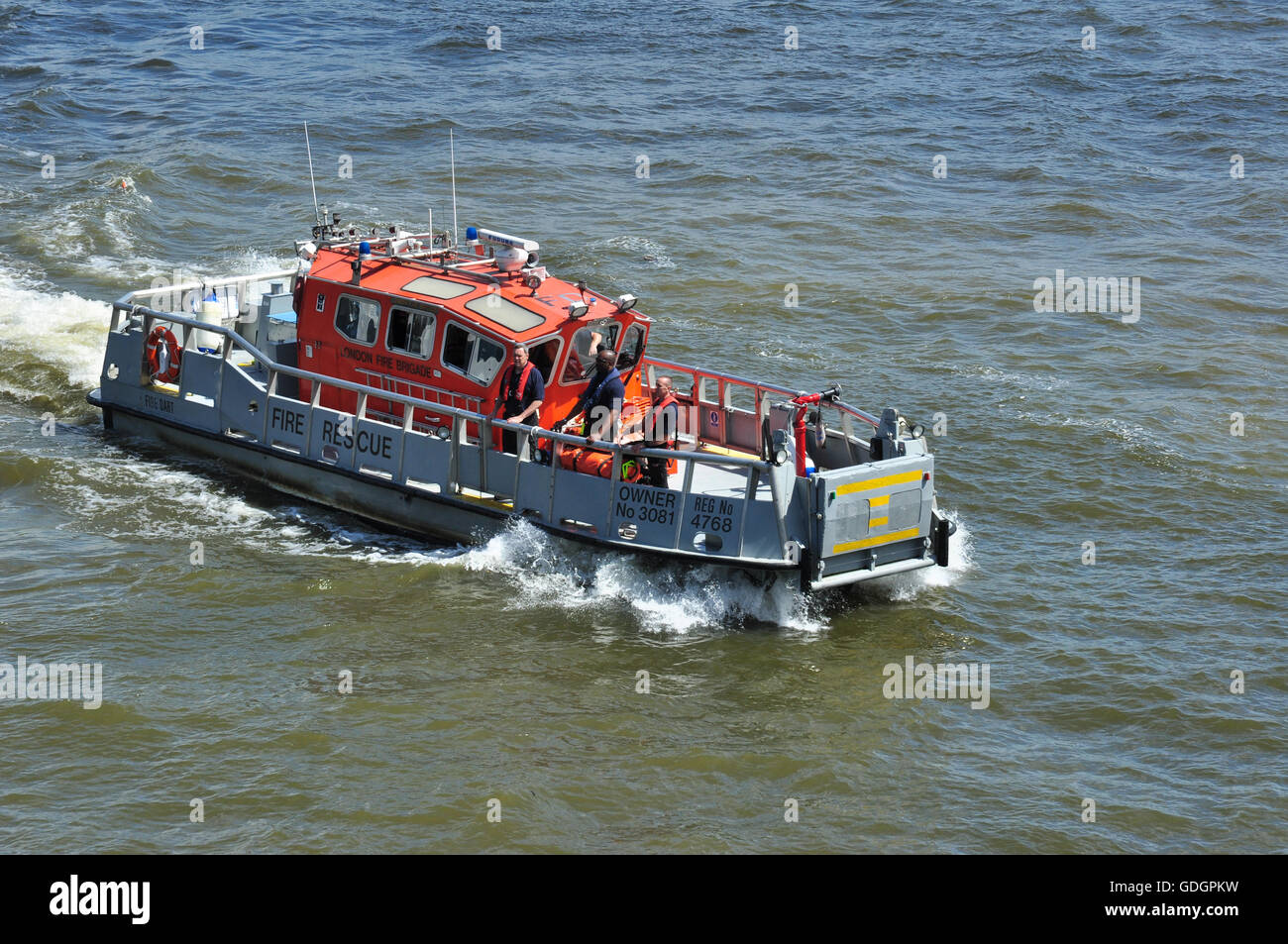 Fire rescue boat on the River Thames, London, England, UK Stock Photo ...