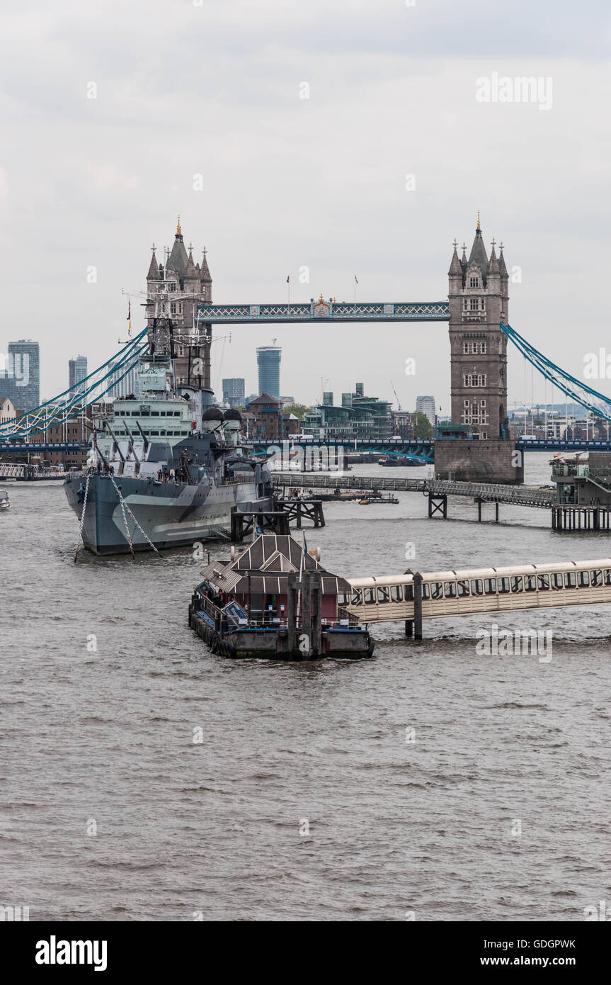 View from London Bridge along River Thames, looking towards Tower ...