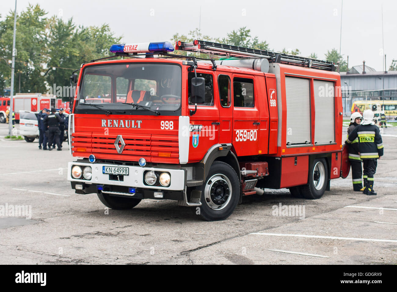 Old renault fire truck of Polish fire brigade at the square Stock Photo ...