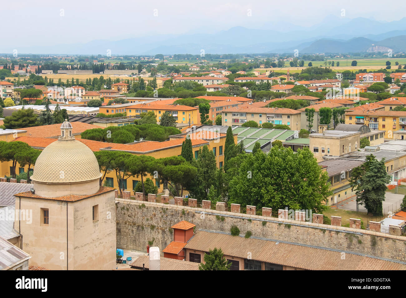 View of the old city from the Leaning Tower. Pisa, Italy Stock Photo ...