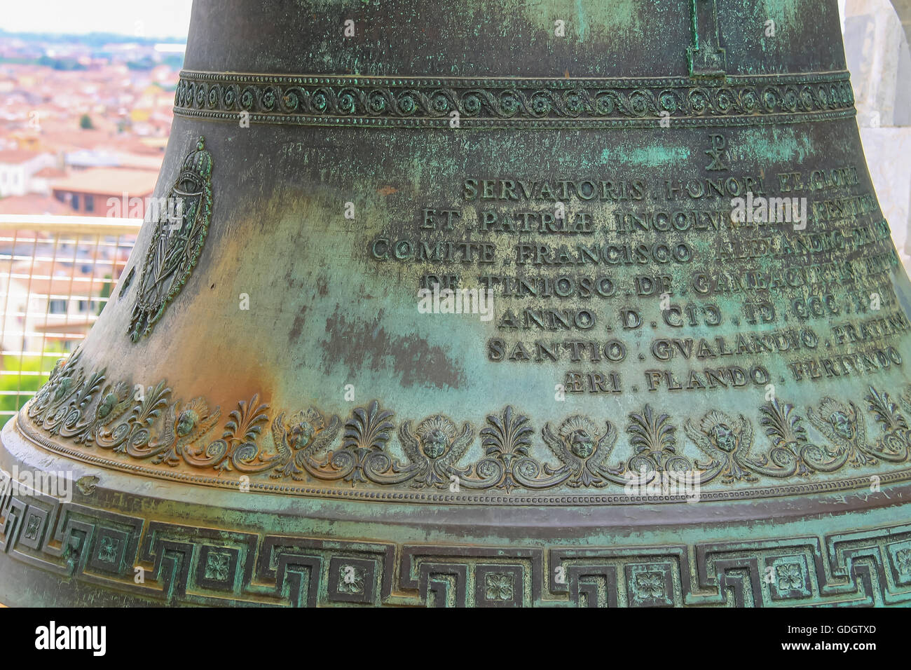 Ancient bell at the top of Leaning Tower in Pisa, Italy Stock Photo - Alamy