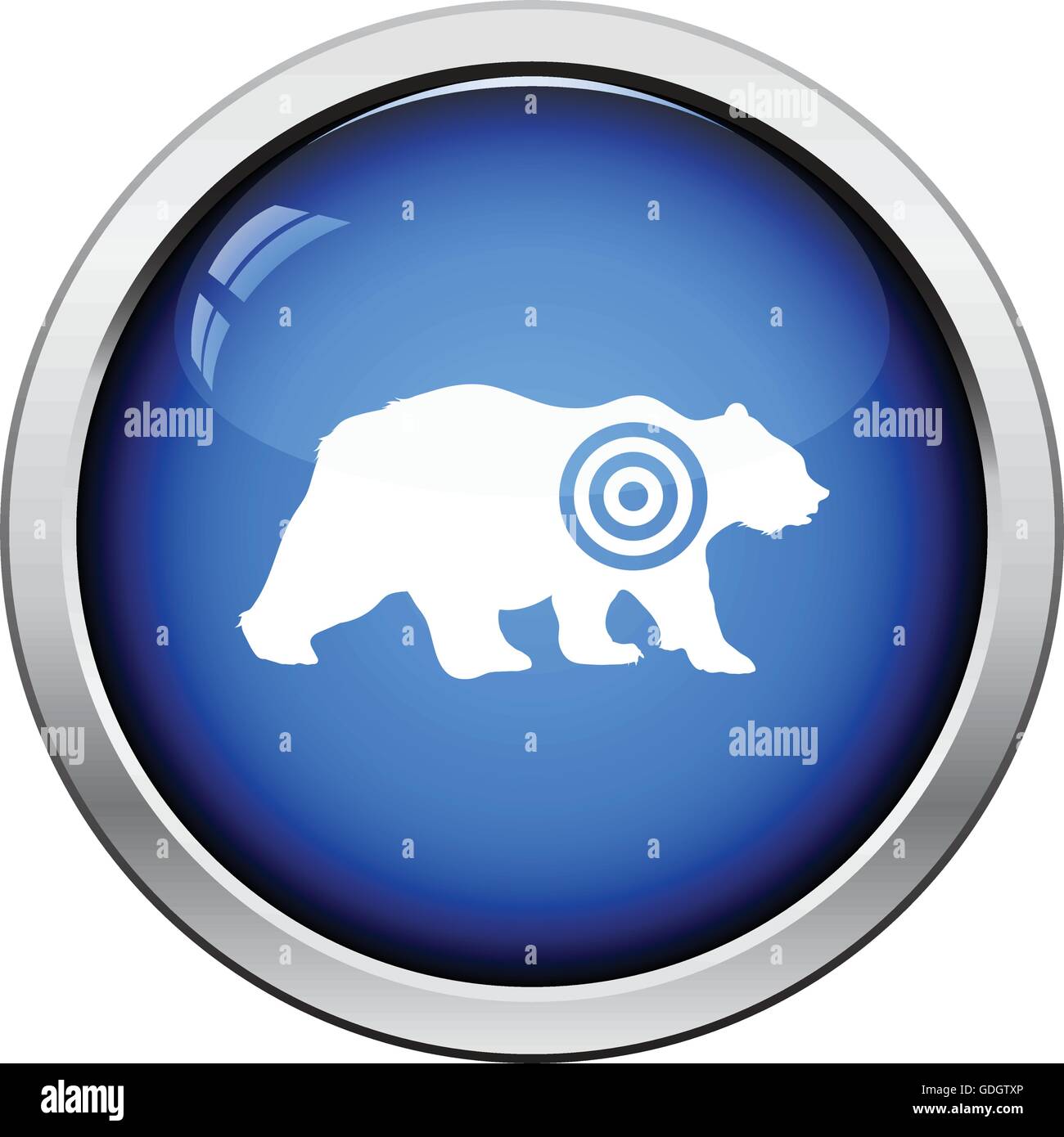 Bear silhouette with target icon. Glossy button design. Vector ...