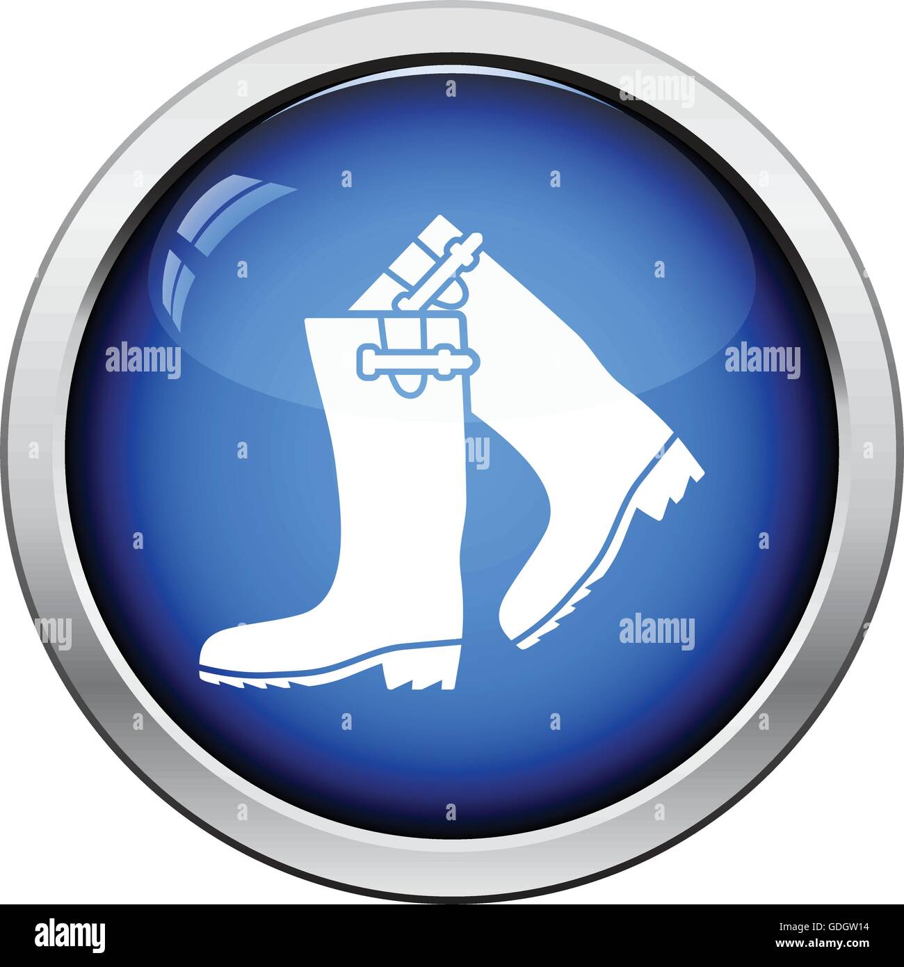 Hunter's rubber boots icon. Glossy button design. Vector illustration ...