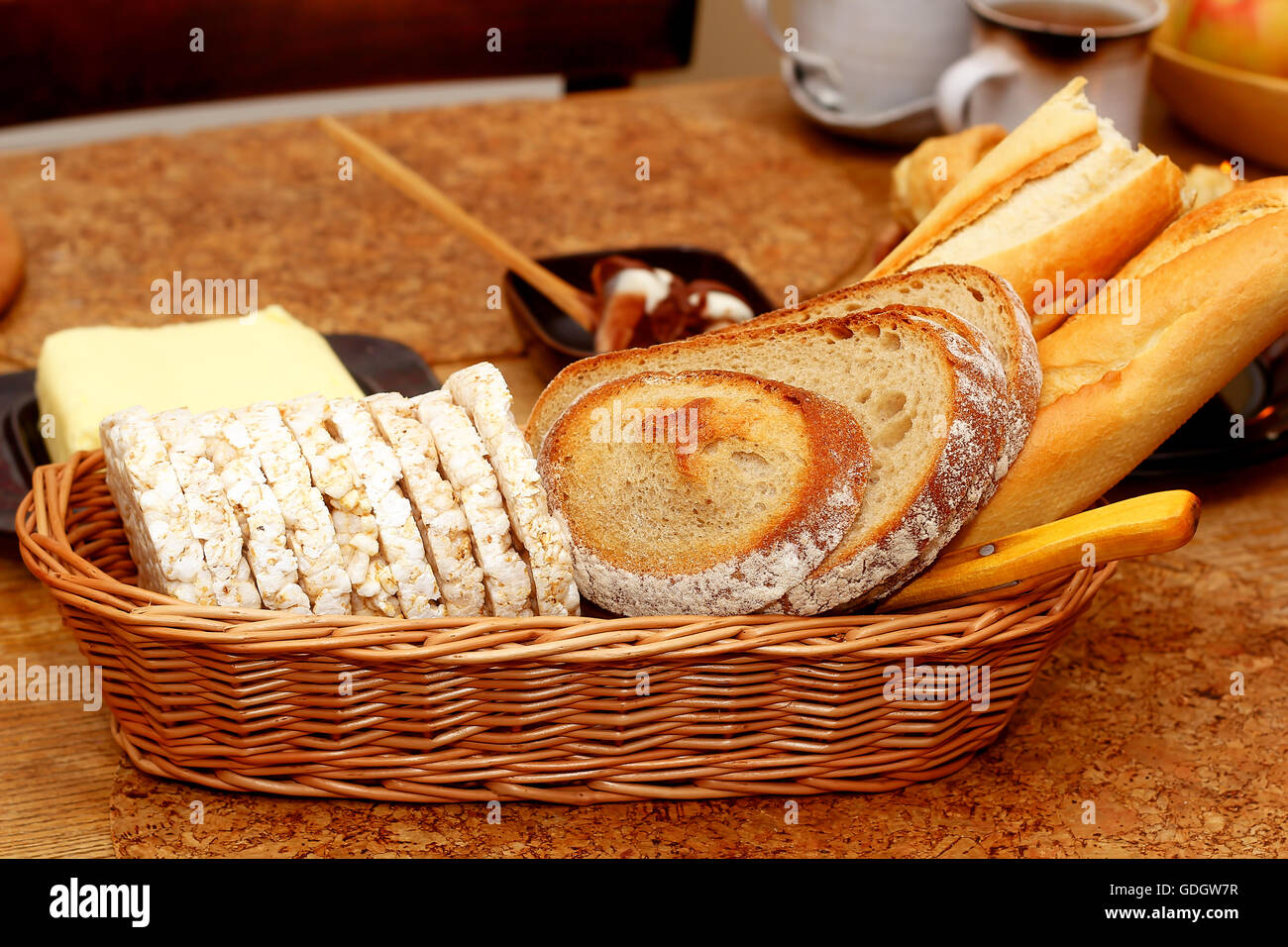 beautiful breakfast arrangement with morning cereals, in brown tones ...