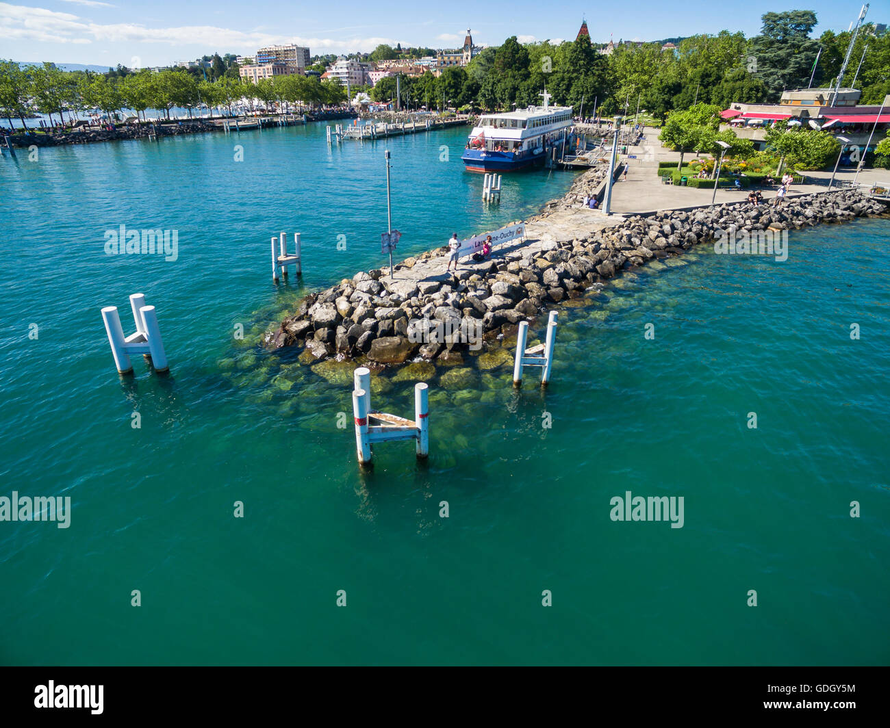 Aerial view of Ouchy waterfront in Lausanne, Switzerland Stock Photo ...