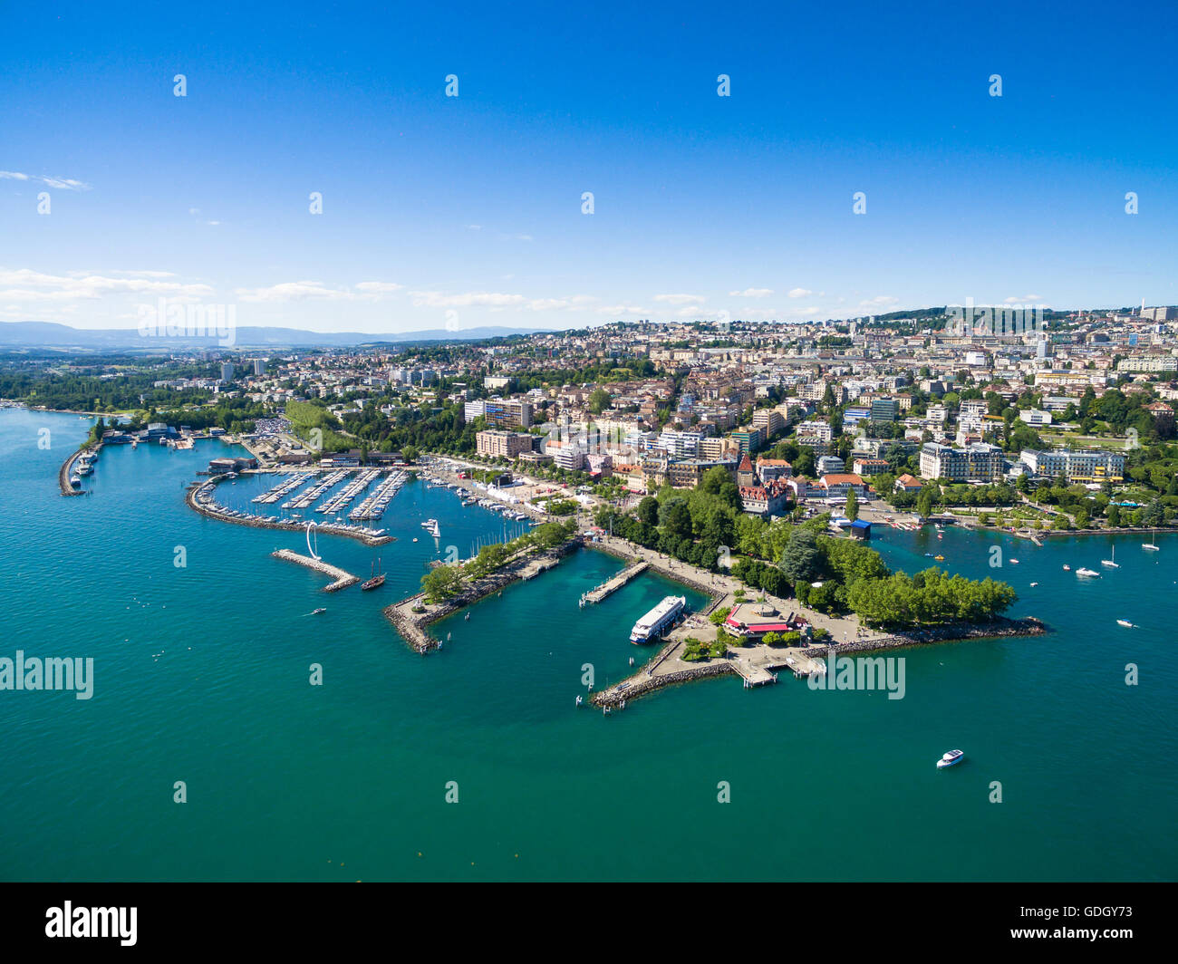Aerial view of Ouchy waterfront in Lausanne, Switzerland Stock Photo ...