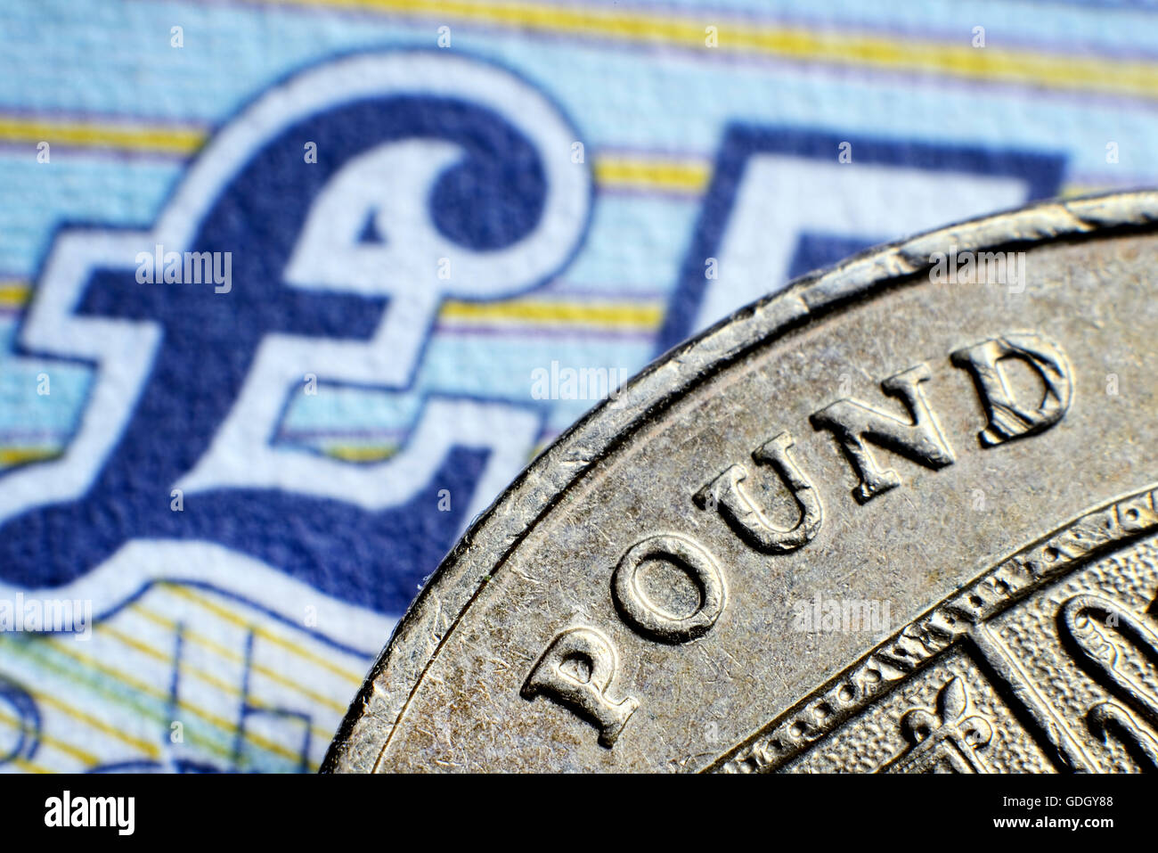 Pound note and coin Stock Photo - Alamy