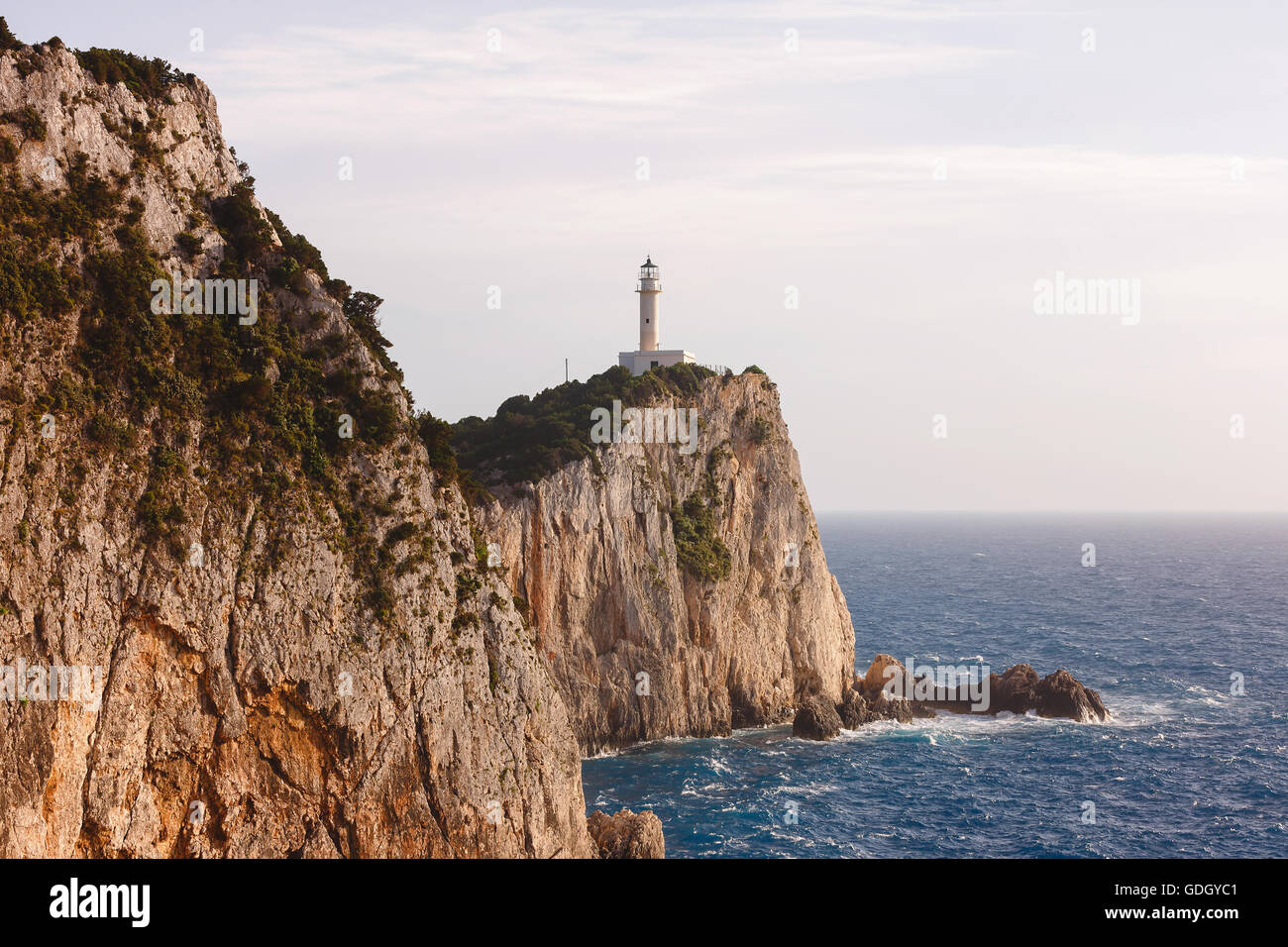 Lighthouse during sunset, Cape Doukato, Lefkada island, Greece Stock ...