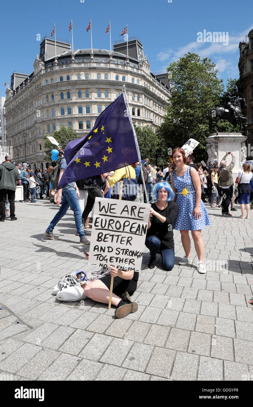 'March for Europe' protesters in Trafalgar Square with 'We Are European ...