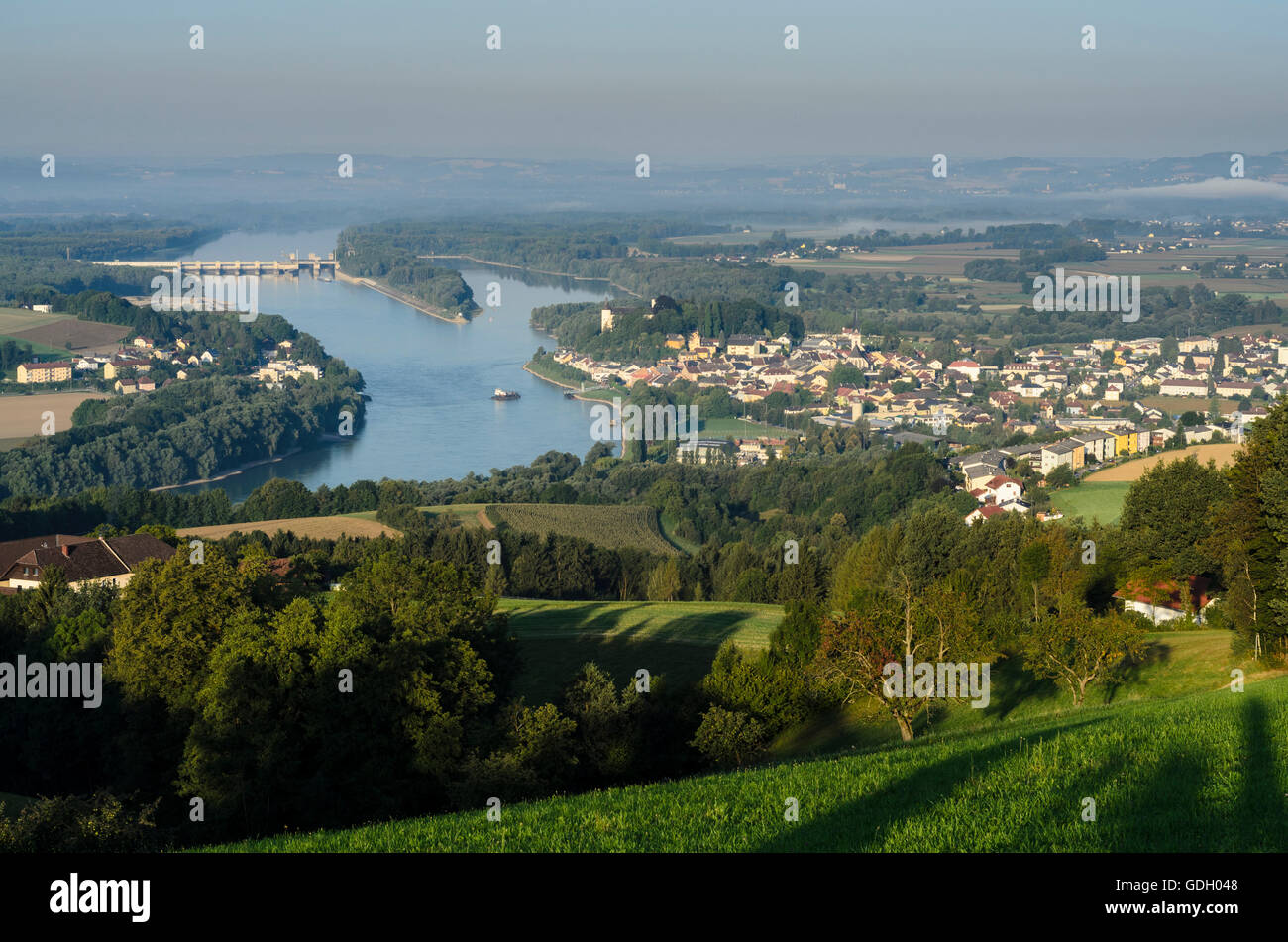 Ottensheim: Overlooking Ottensheim on the Danube and the hydroelectric ...