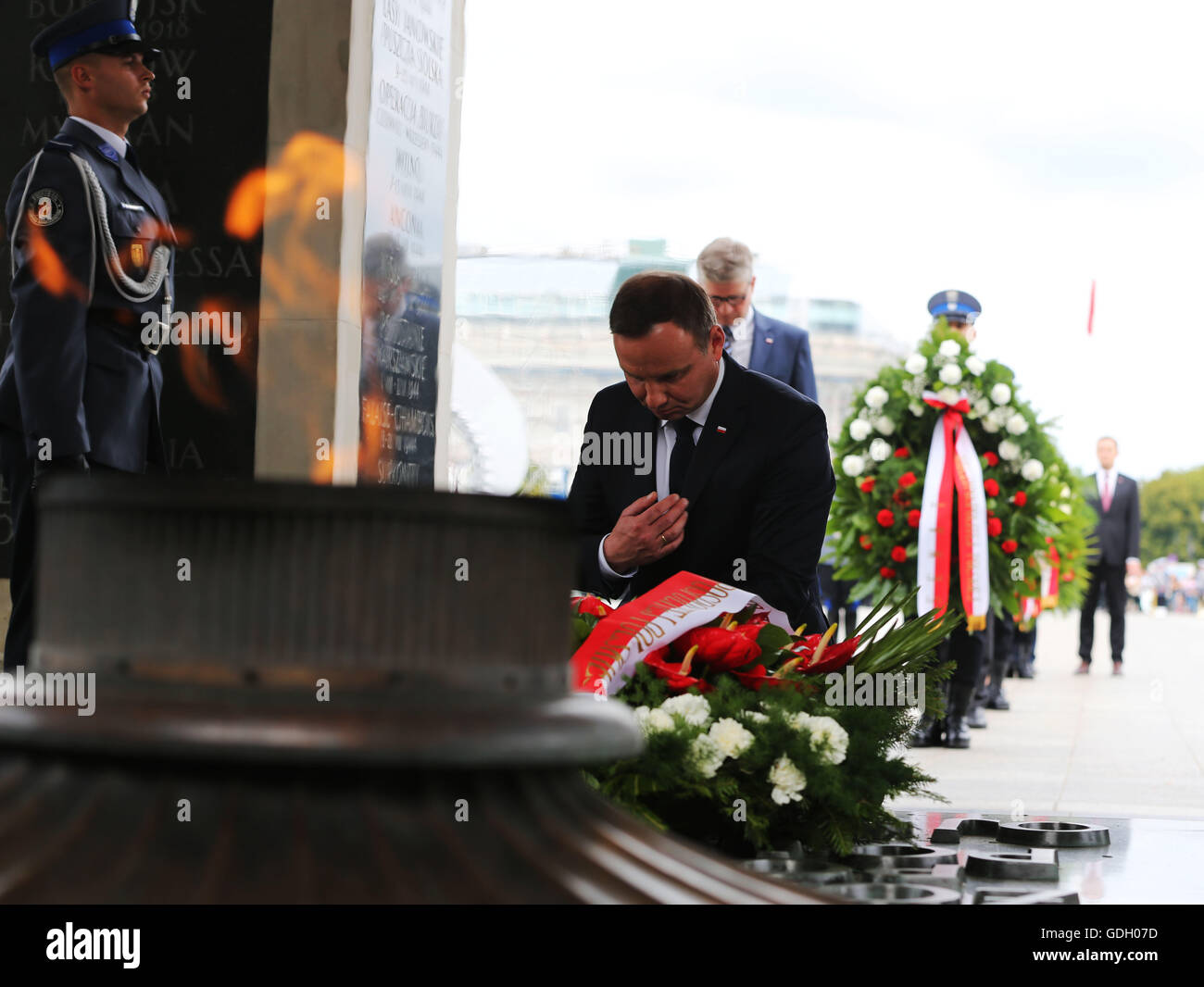 Polish President Andrzej Duda lays a wreath in front of the tomb of the ...