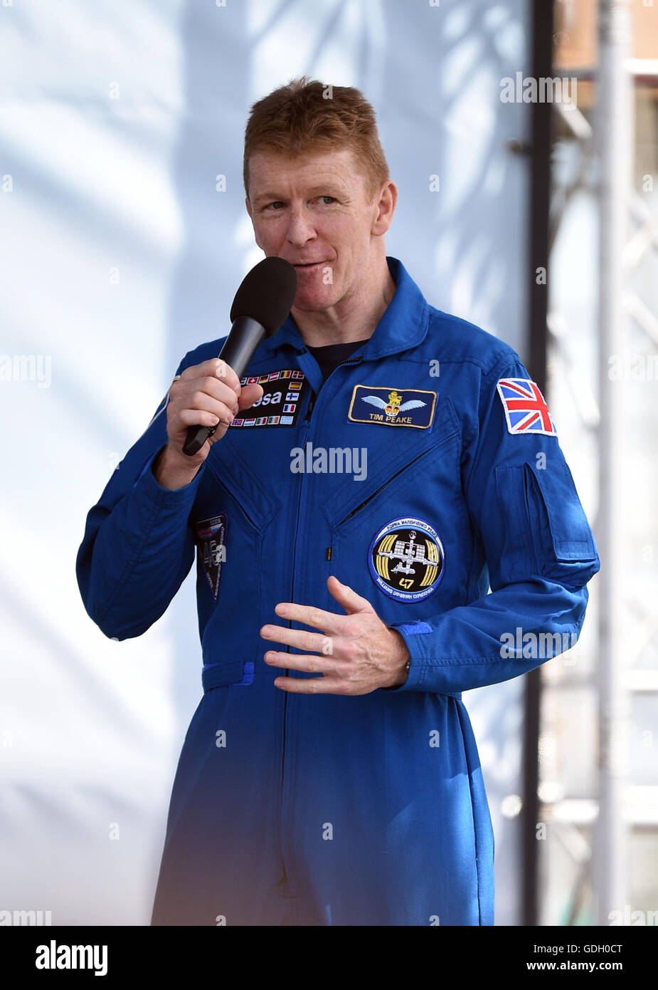 British astronaut Major Tim Peake on stage at the Farnborough ...
