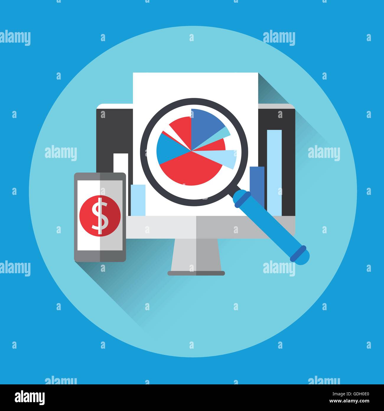 Computer Desktop Financial Diagram Colorful Icon Stock Vector Image ...