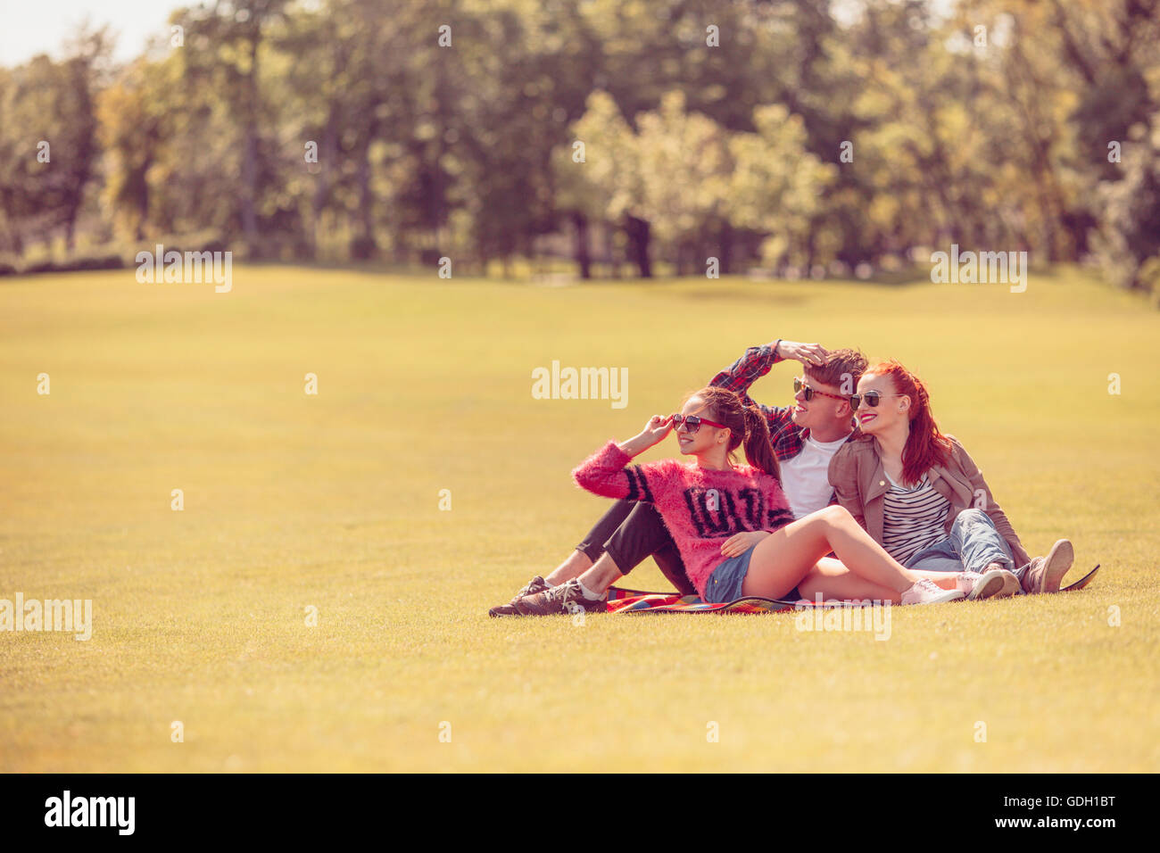 Best friends resting in park Stock Photo - Alamy