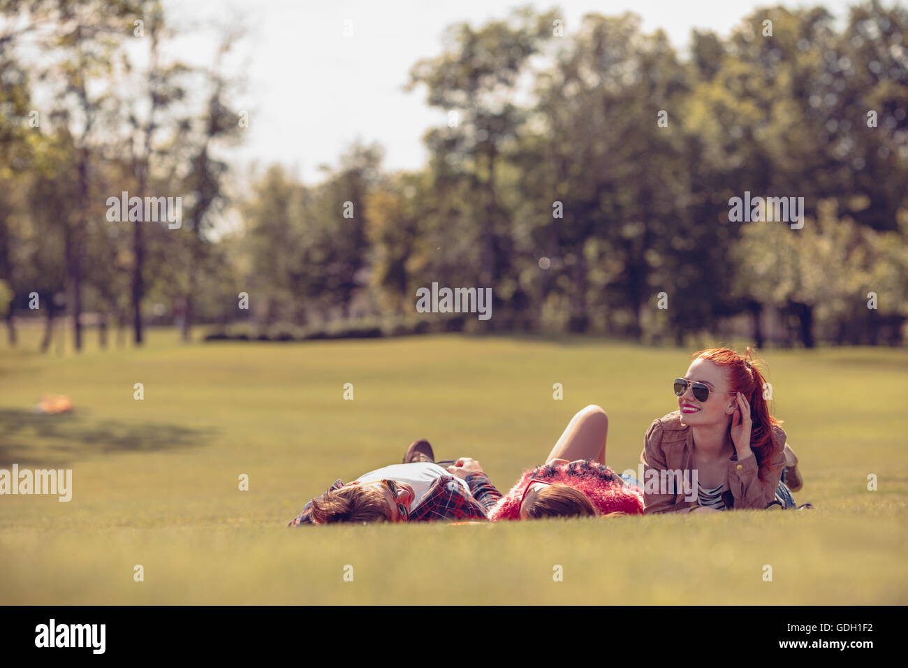 Best friends resting in park Stock Photo - Alamy