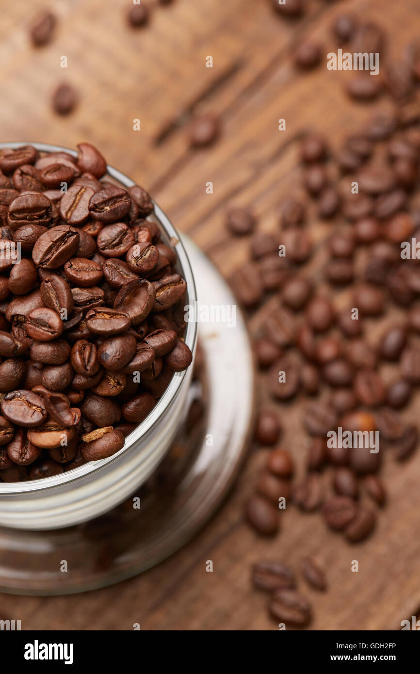coffee beans in cup in the tray Stock Photo - Alamy